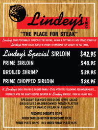 Menu - Lindey's Steakhouse